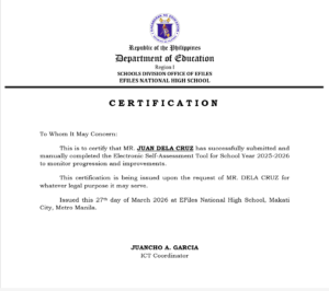 Editable E-SAT Completion Certificate Template | Free Download - EduFilesPH