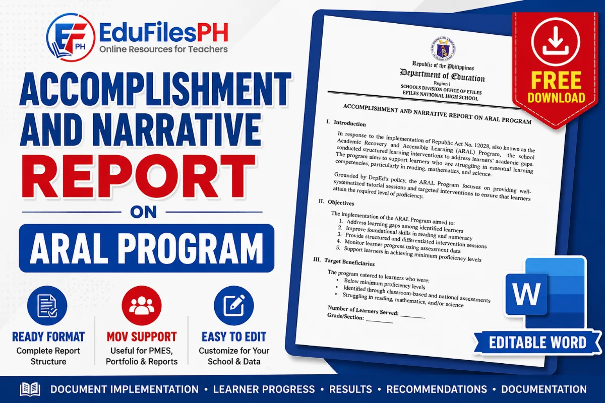 Accomplishment and Narrative Report on ARAL Program | Free Editable ...