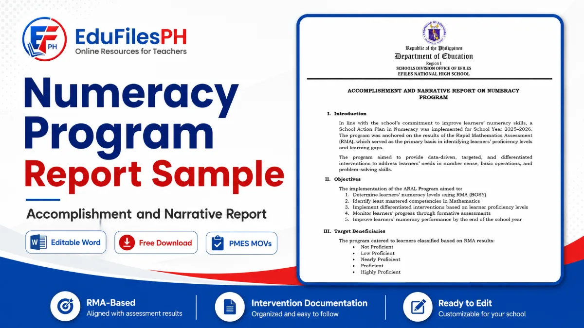 Accomplishment and Narrative Report on Numeracy Program | Free Editable ...