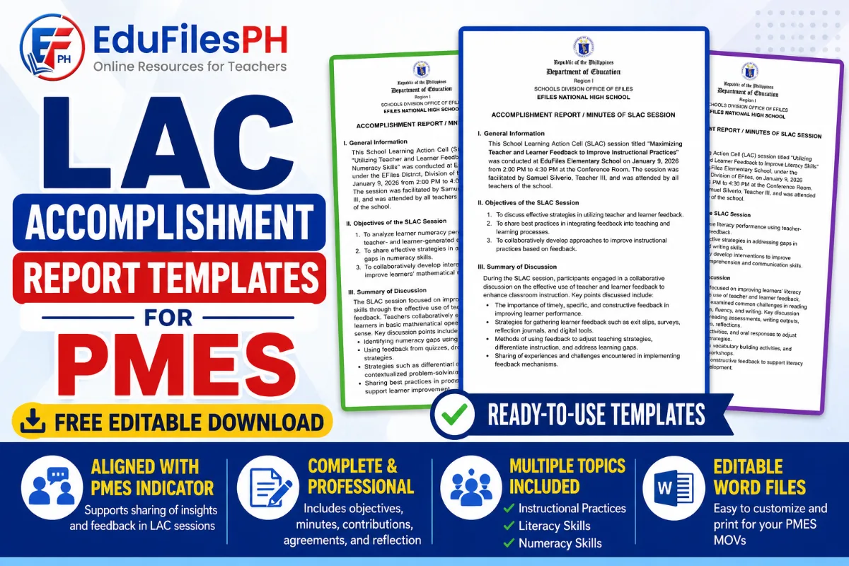 Free Editable LAC Accomplishment Report Templates for PMES - EduFilesPH