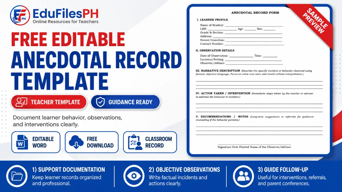 Free Editable Anecdotal Record Template for Teachers - EduFilesPH