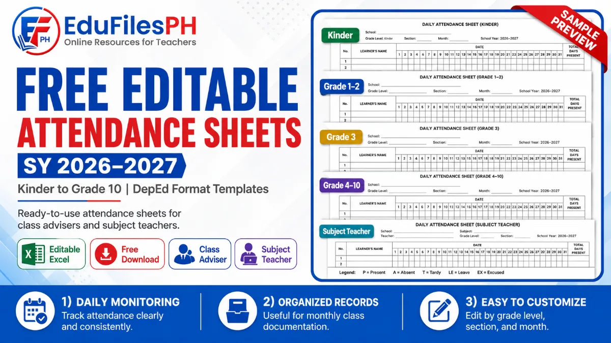 Free Editable Attendance Sheets for SY 2026–2027 - EduFilesPH