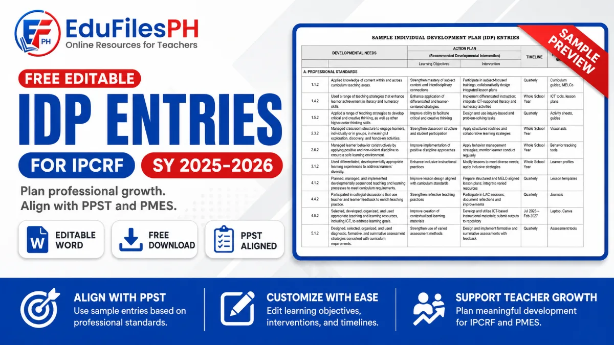 Free Editable IDP Entries for IPCRF and PMES SY 2025-2026 - EduFilesPH