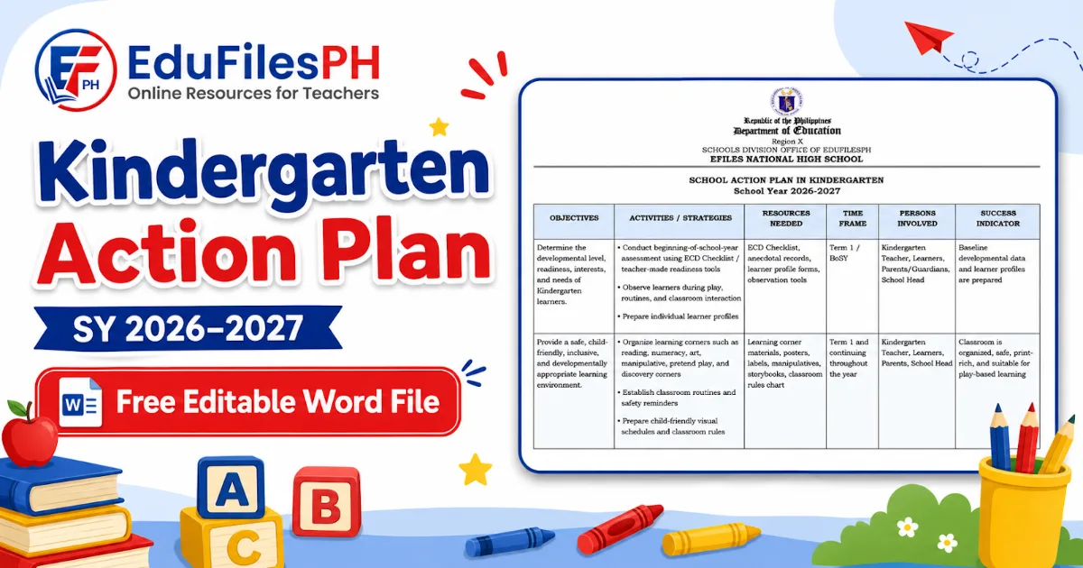Kindergarten Action Plan SY 2026–2027 | Free Download - EduFilesPH