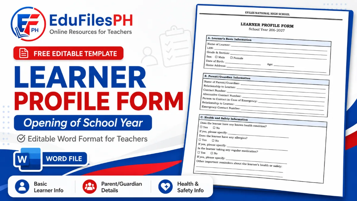 Free Editable Learner Profile Form for Opening of School Year - EduFilesPH